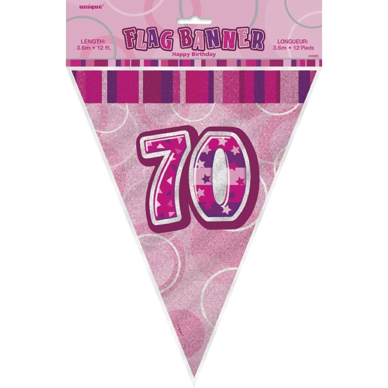 Flag Banner 70th Pink DNR | Party Time Online