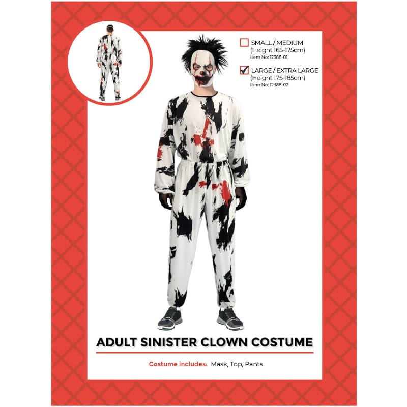 Costume Adult Sinister Clown | Party Time Online
